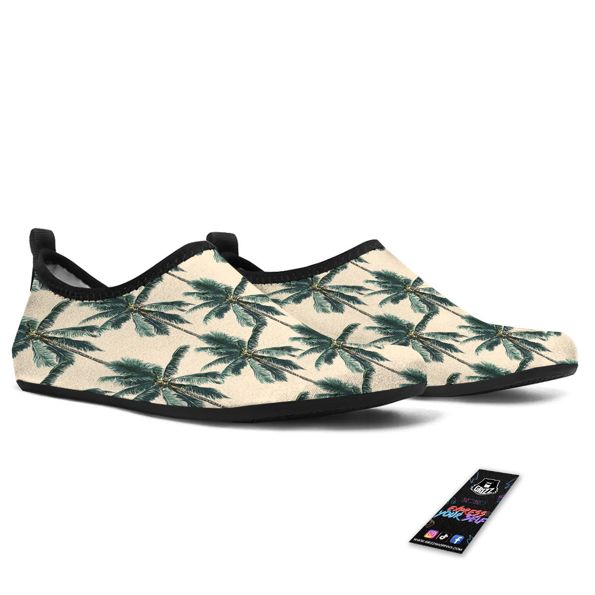 Palm Tree Tropical Print Pattern Water Shoes