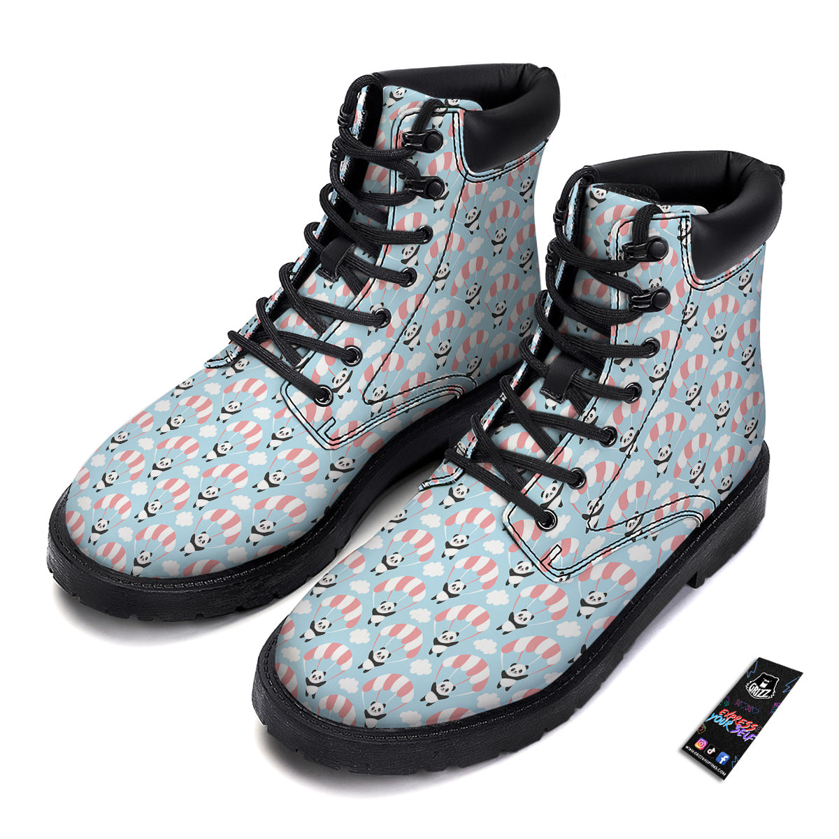 Parachute And Cute Panda Print Pattern Boots