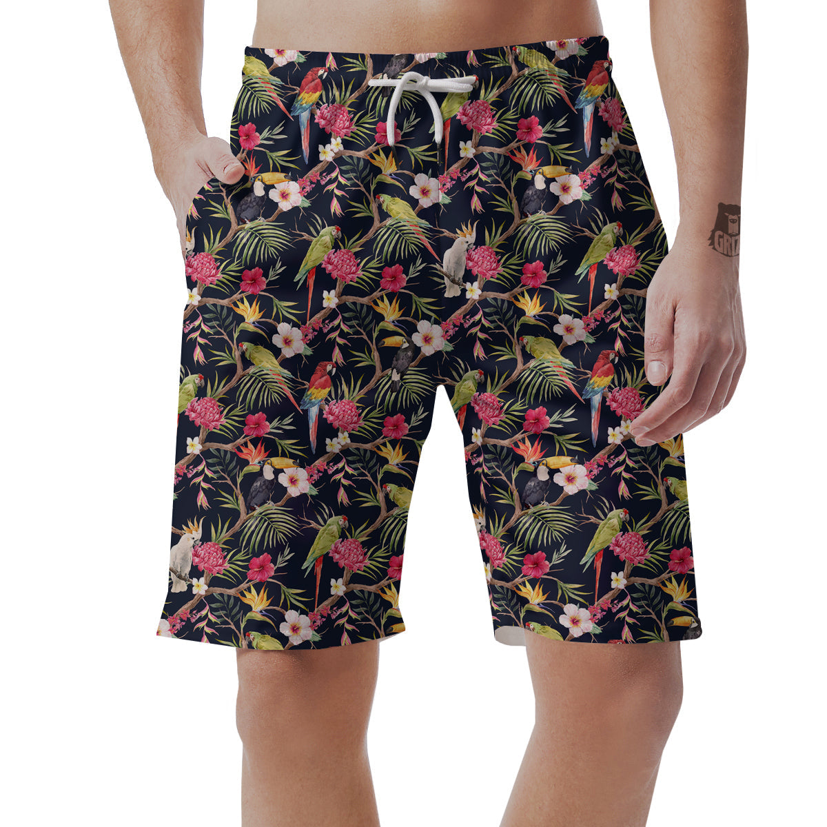Parrot Watercolor Print Pattern Men's Shorts