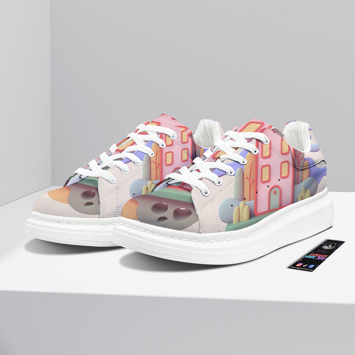 Pastel Modern House Print Platform Shoes