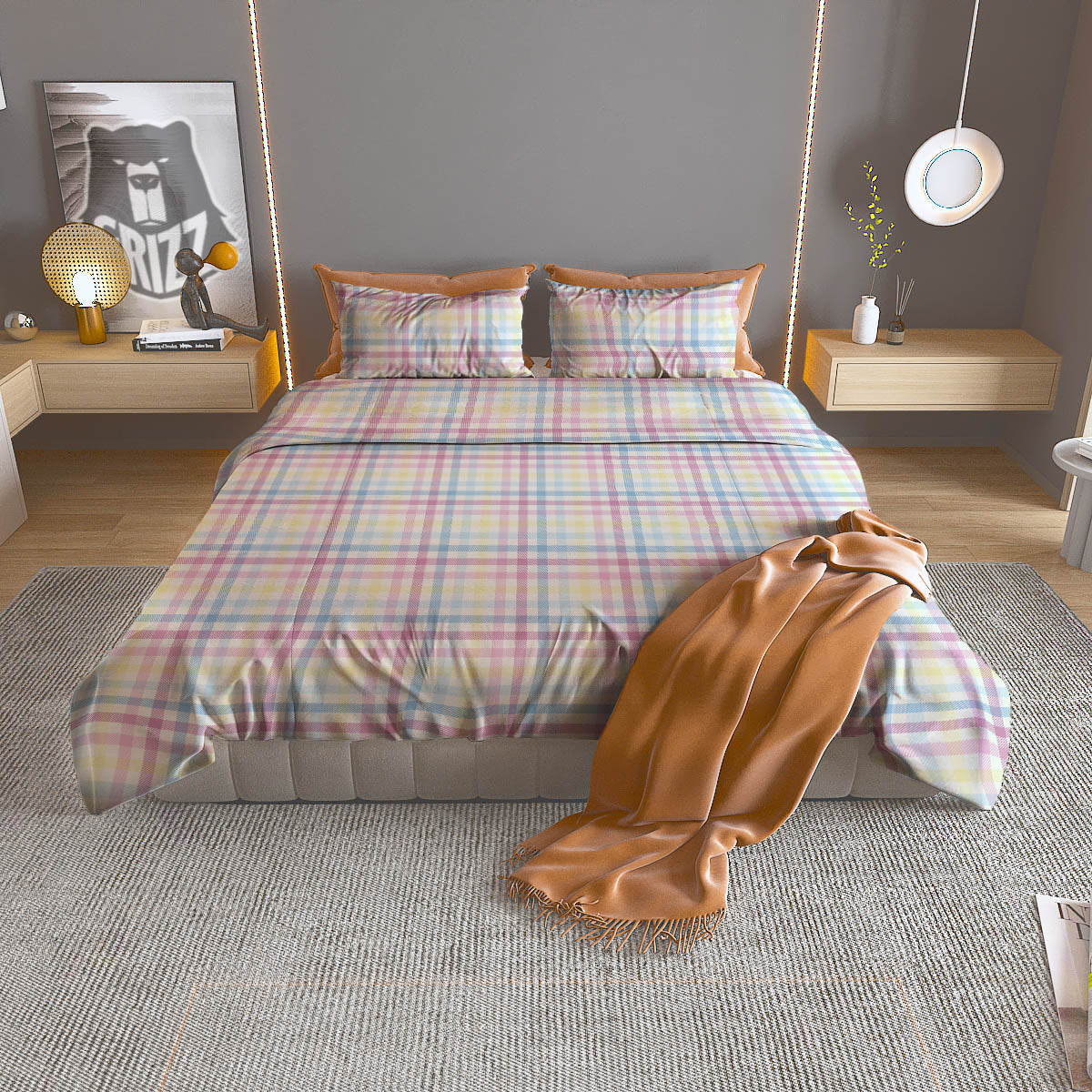 Pastel Plaid Cotton Candy Print Pattern Duvet Cover Bedding Set