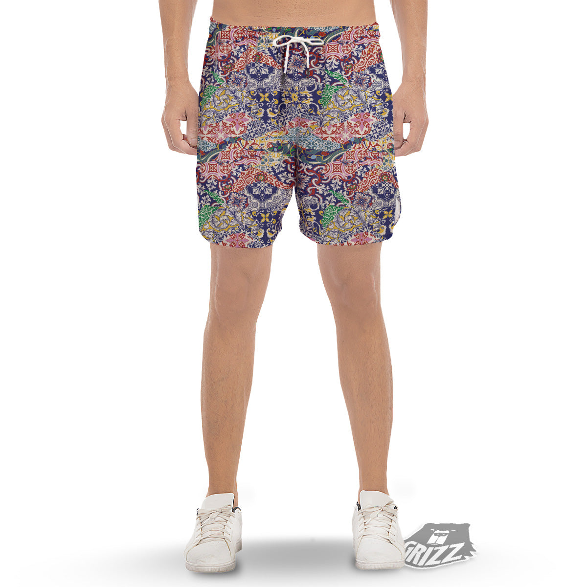 Patchwork Azulejos Tiles Print Pattern Men's Gym Shorts