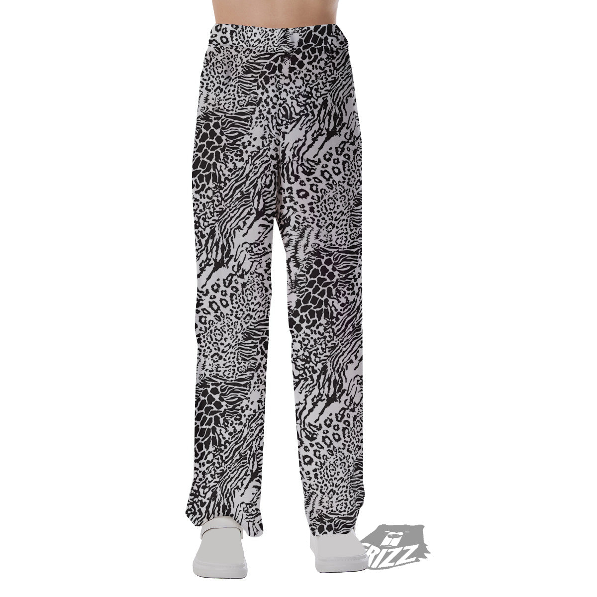 Patchwork Black White Animal Skins Print Pattern Pajama Pants