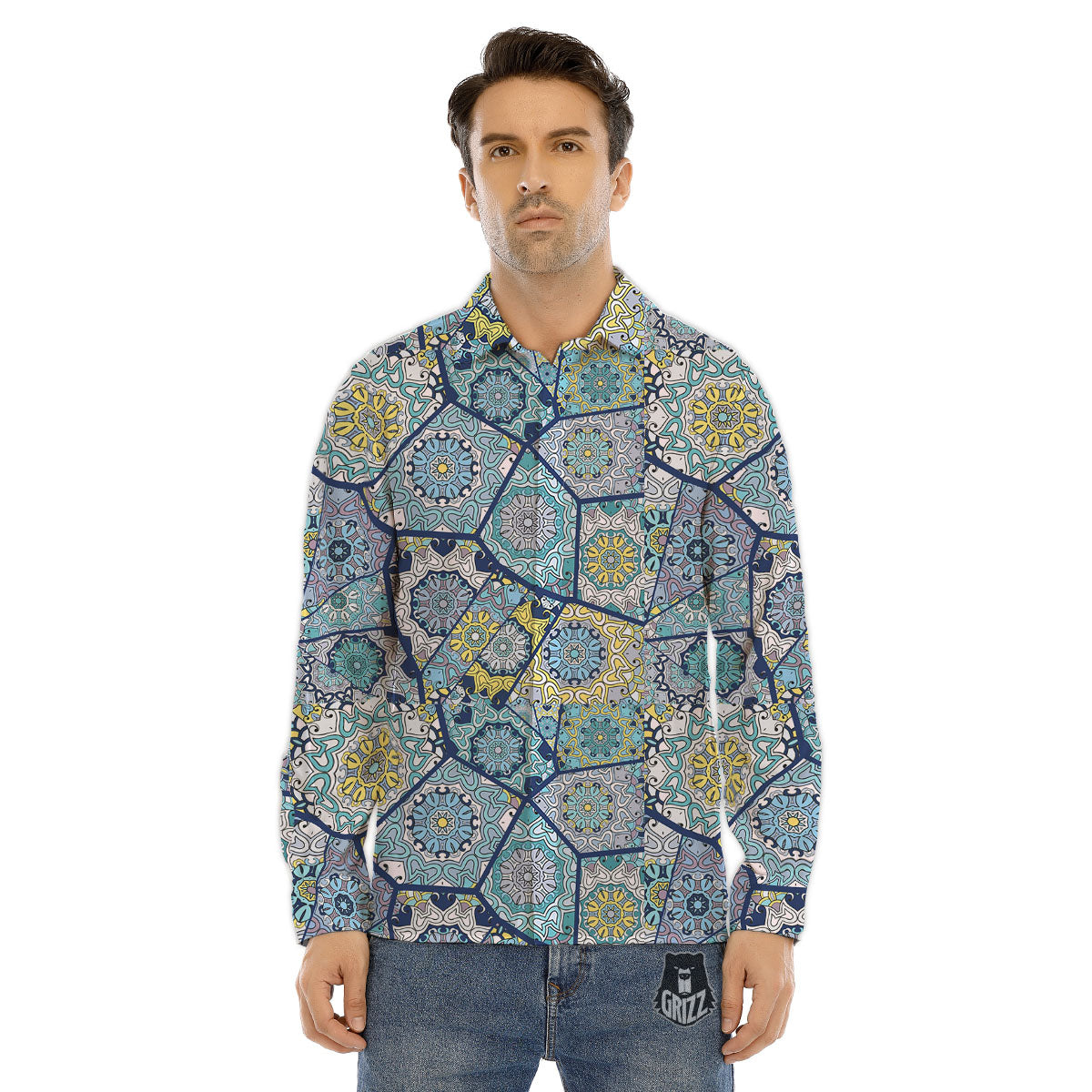 Patchwork Indian Floral Print Pattern Men's Dress Shirts