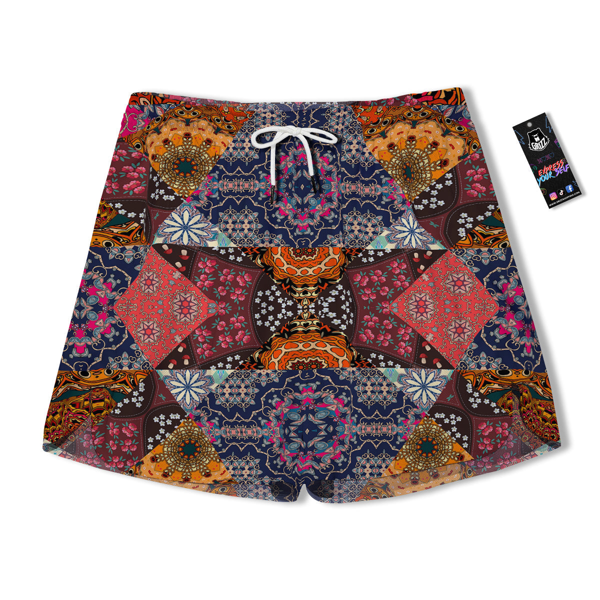 Patchwork Indian Flower Mandala Print Pattern Men's Running Shorts