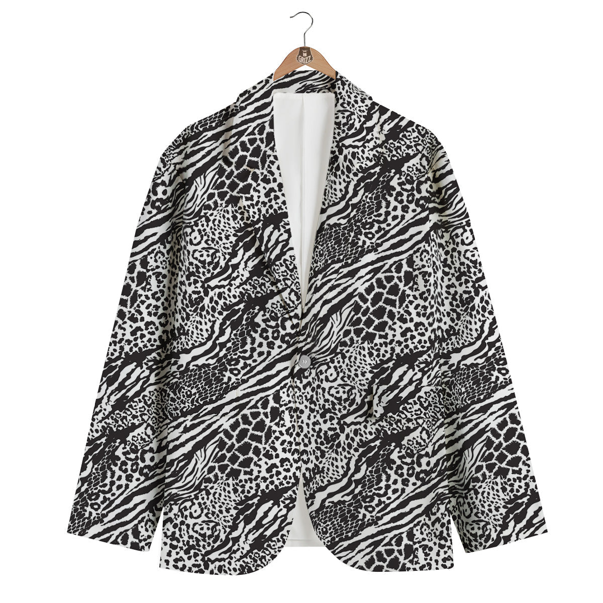 Patchwork White Black Animal Skins Print Pattern Men's Blazer