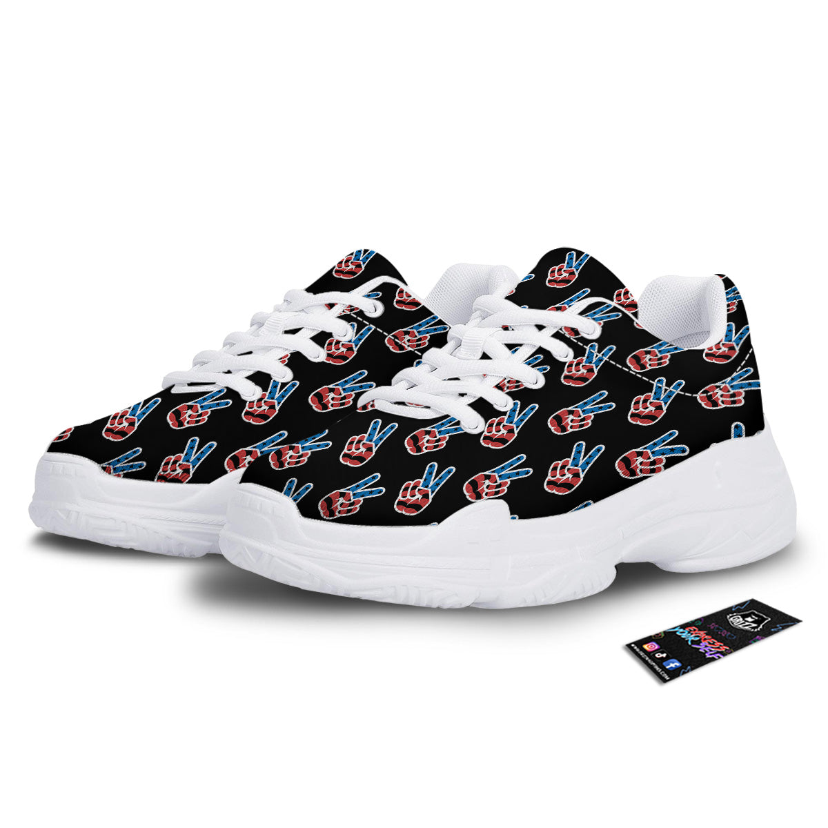 Peace Sign American Patriotic Print Pattern White Chunky Shoes