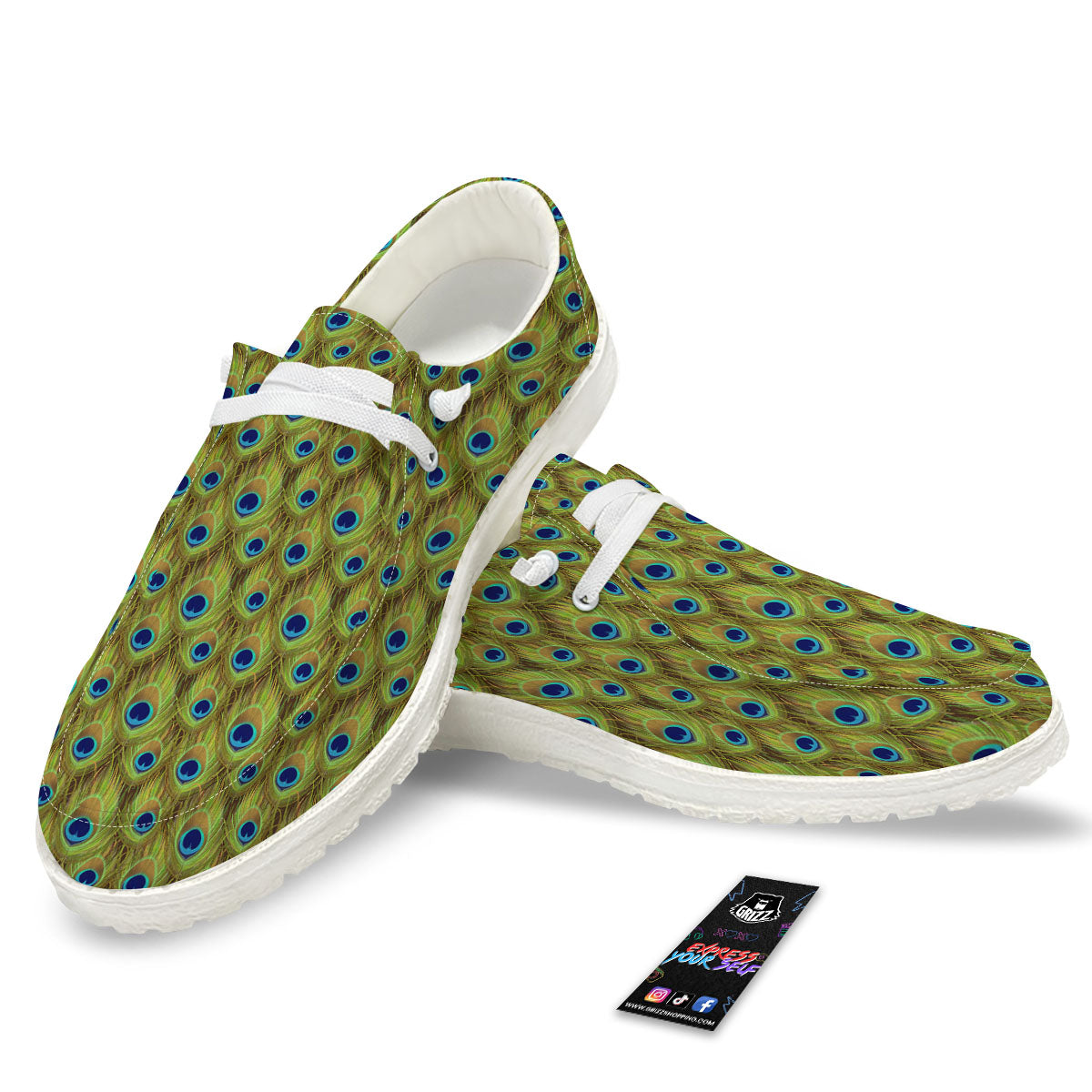 Peacock Feather Boho Print Pattern White Loafers