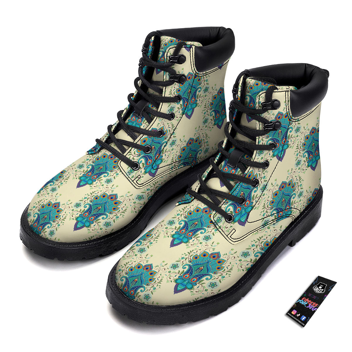 Peacock Feather Vintage Print Pattern Boots