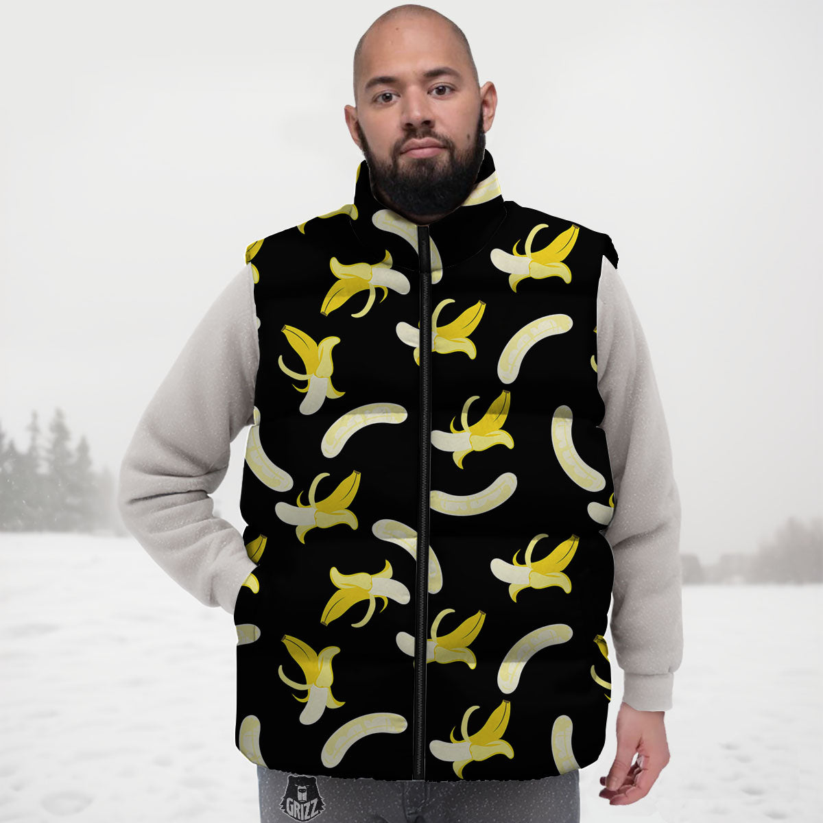 Peeled Banana Print Pattern Down Vest