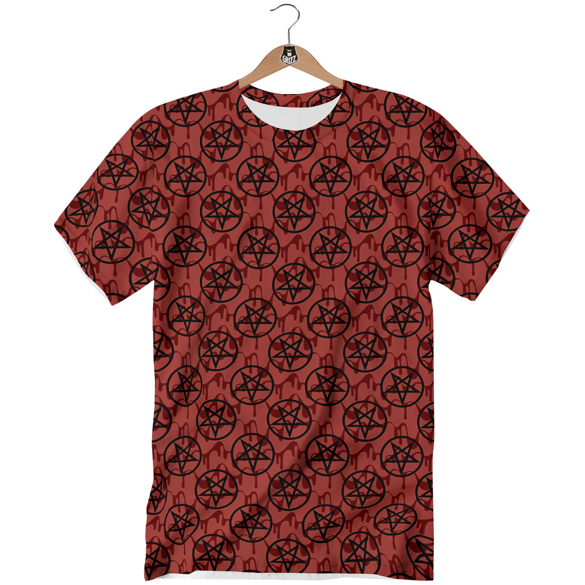 Pentagram Bloody Satanic Print Pattern T-Shirt