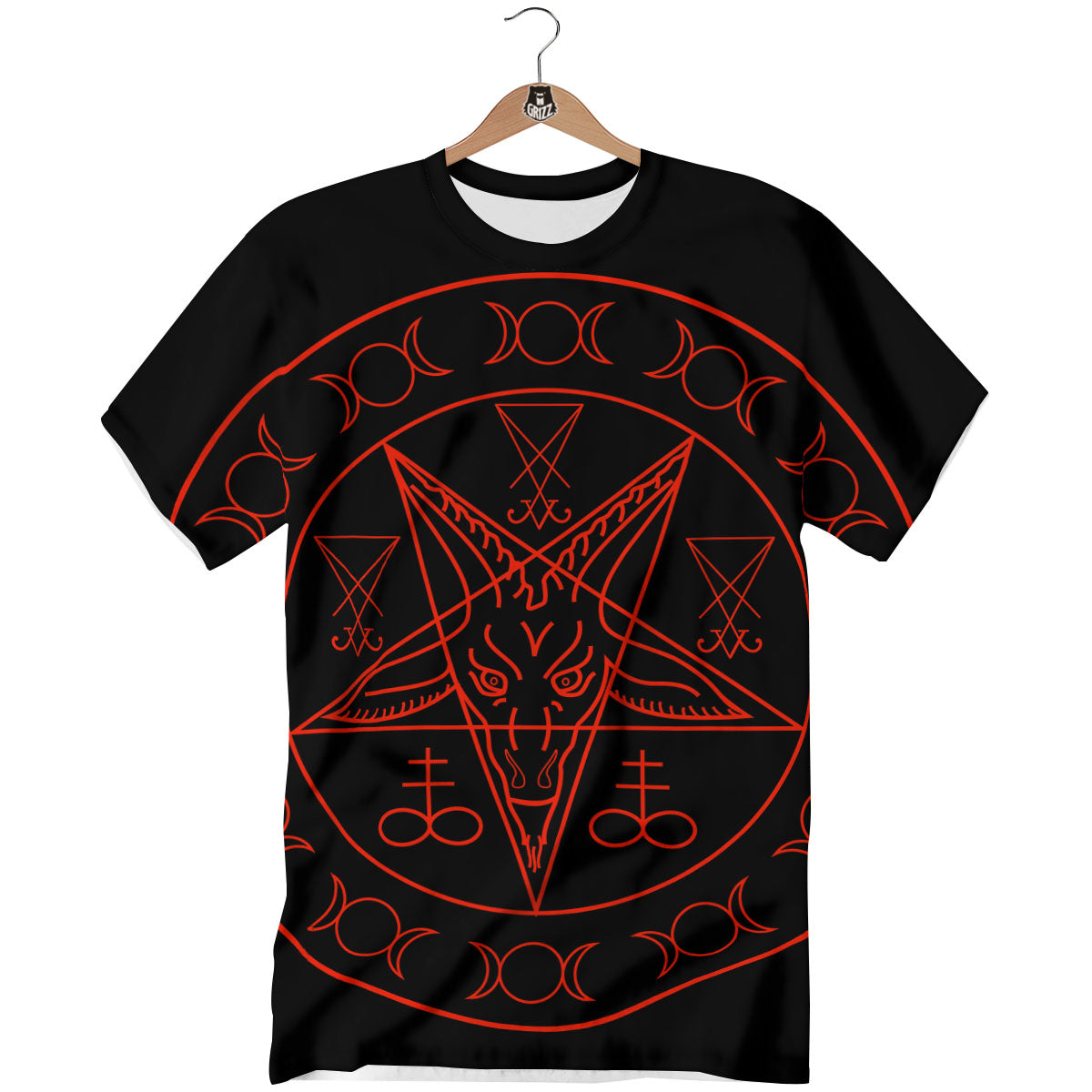 Pentagram Symbol Red Satanic Print T-Shirt