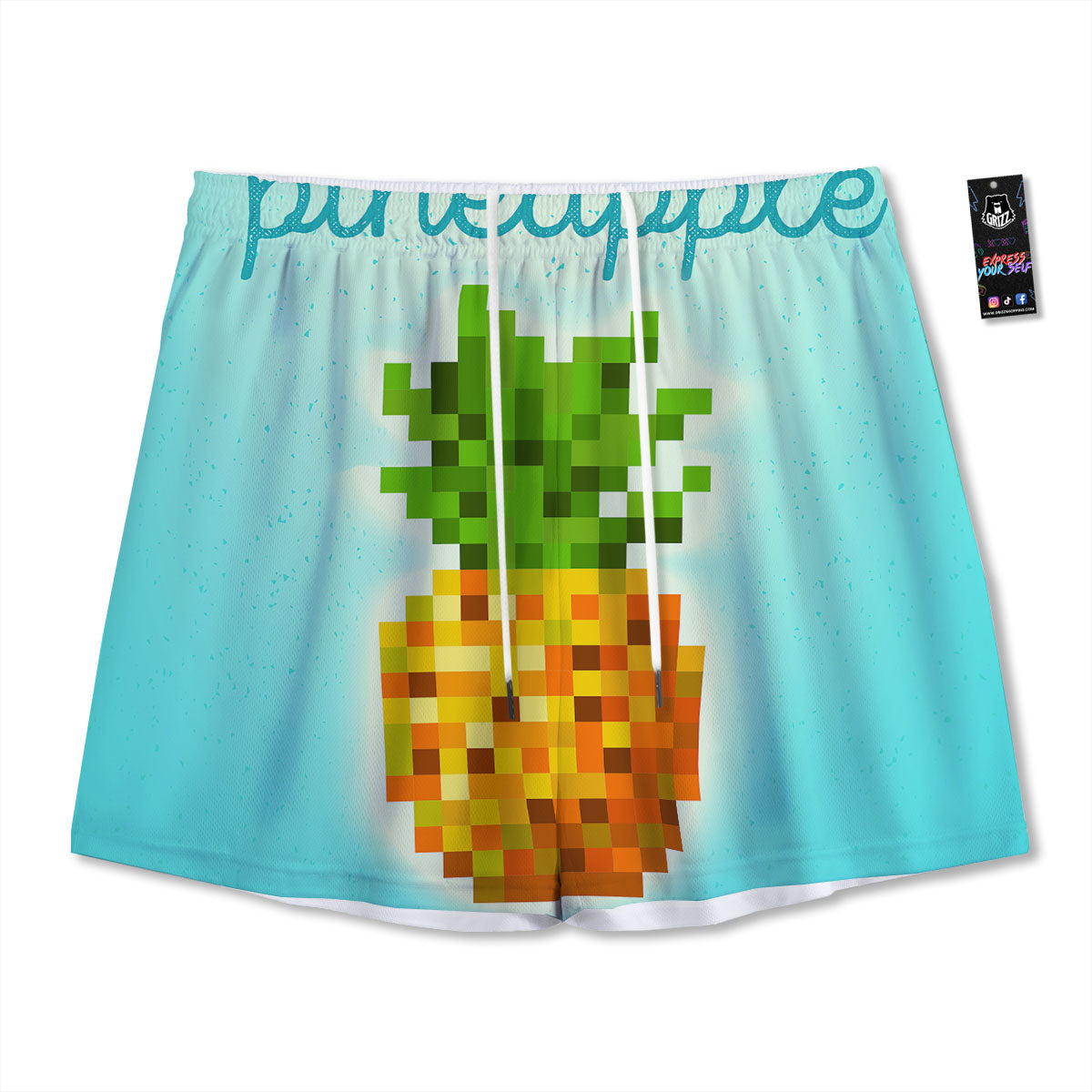 Pineapple 8-Bit Pixel Print Mesh Shorts