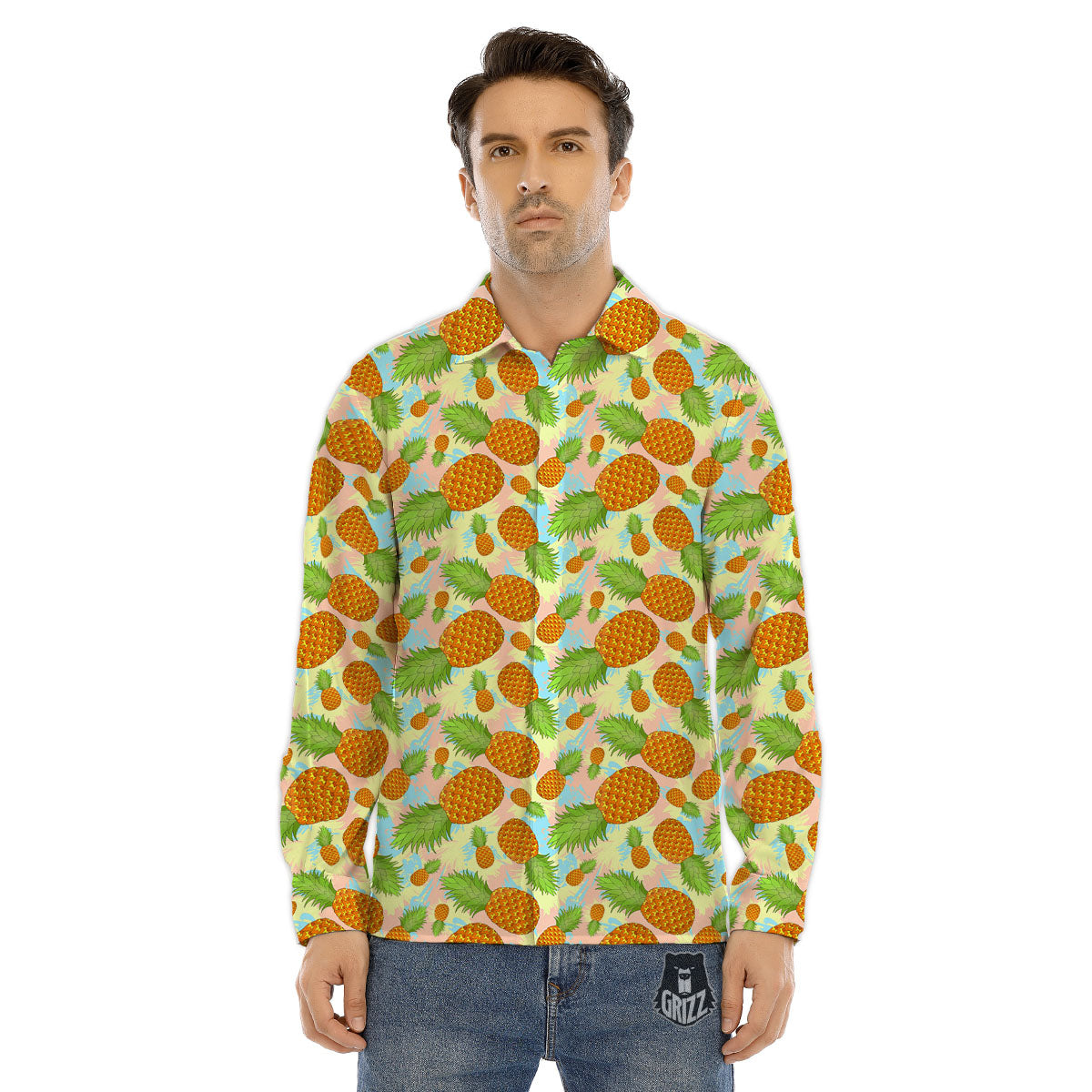 Pineapple Pastel Yellow Print Pattern Men's Dress Shirts