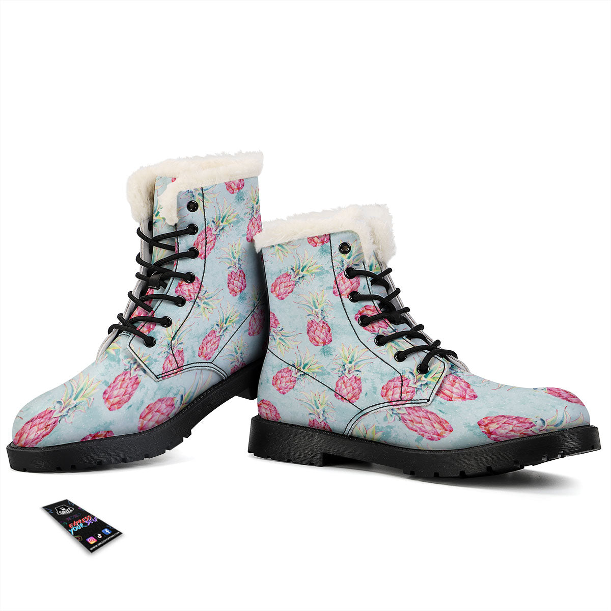 Pineapple Pink Watercolor Print Pattern Winter Boots