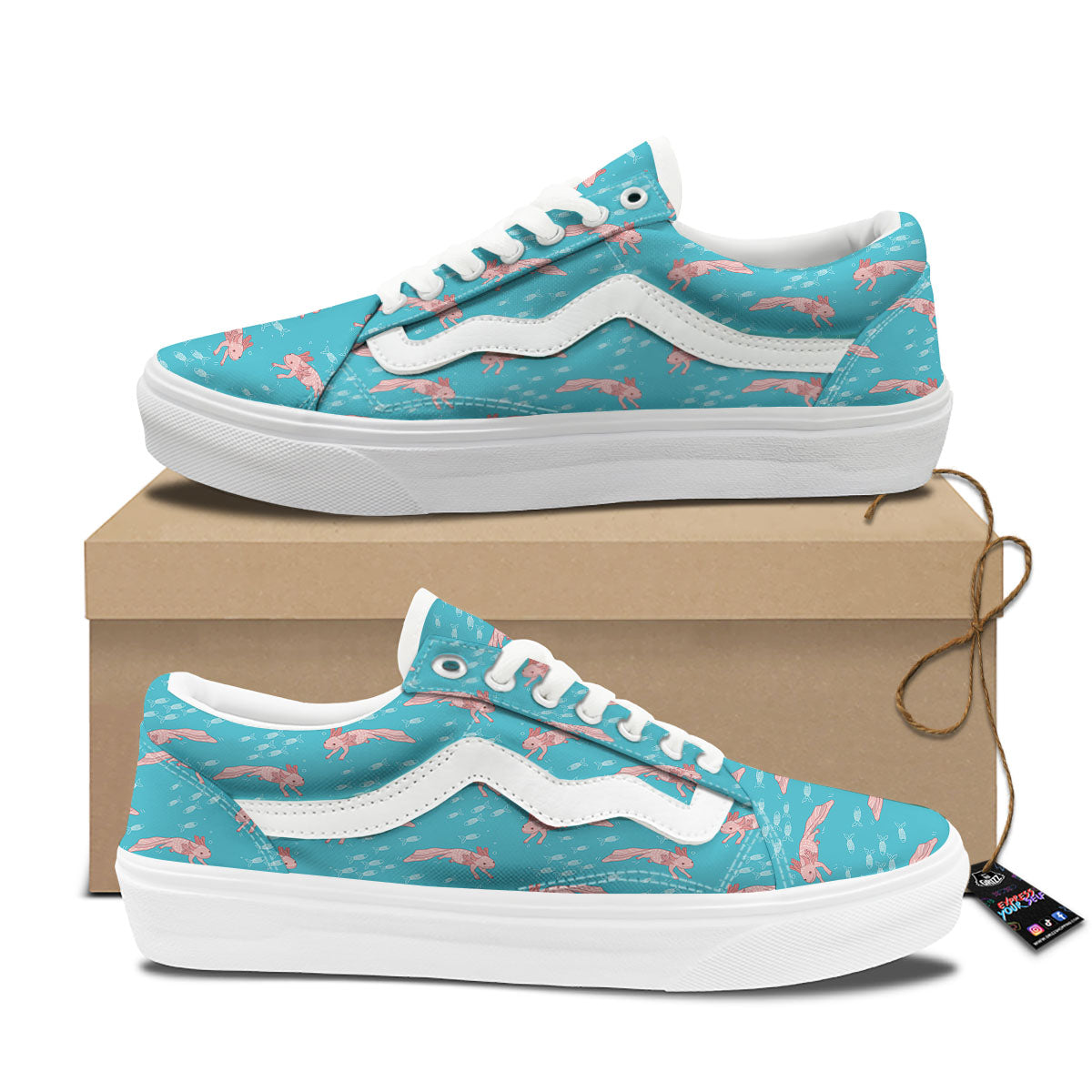 Pink Axolotl Teal Print Pattern Skate Shoes