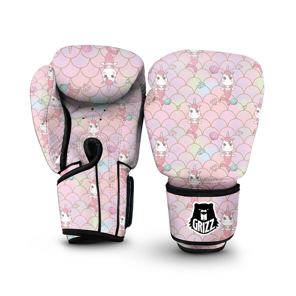 Pink Girly Mermaid Unicon Teal Scales Boxing Gloves
