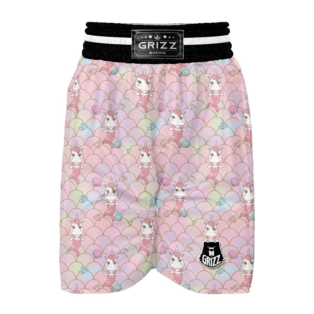 Pink Girly Mermaid Unicon Teal Scales Boxing Shorts