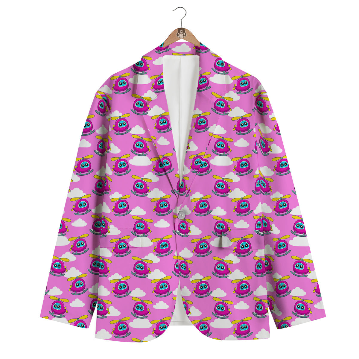 Pink Helicopter Print Pattern Men's Blazer