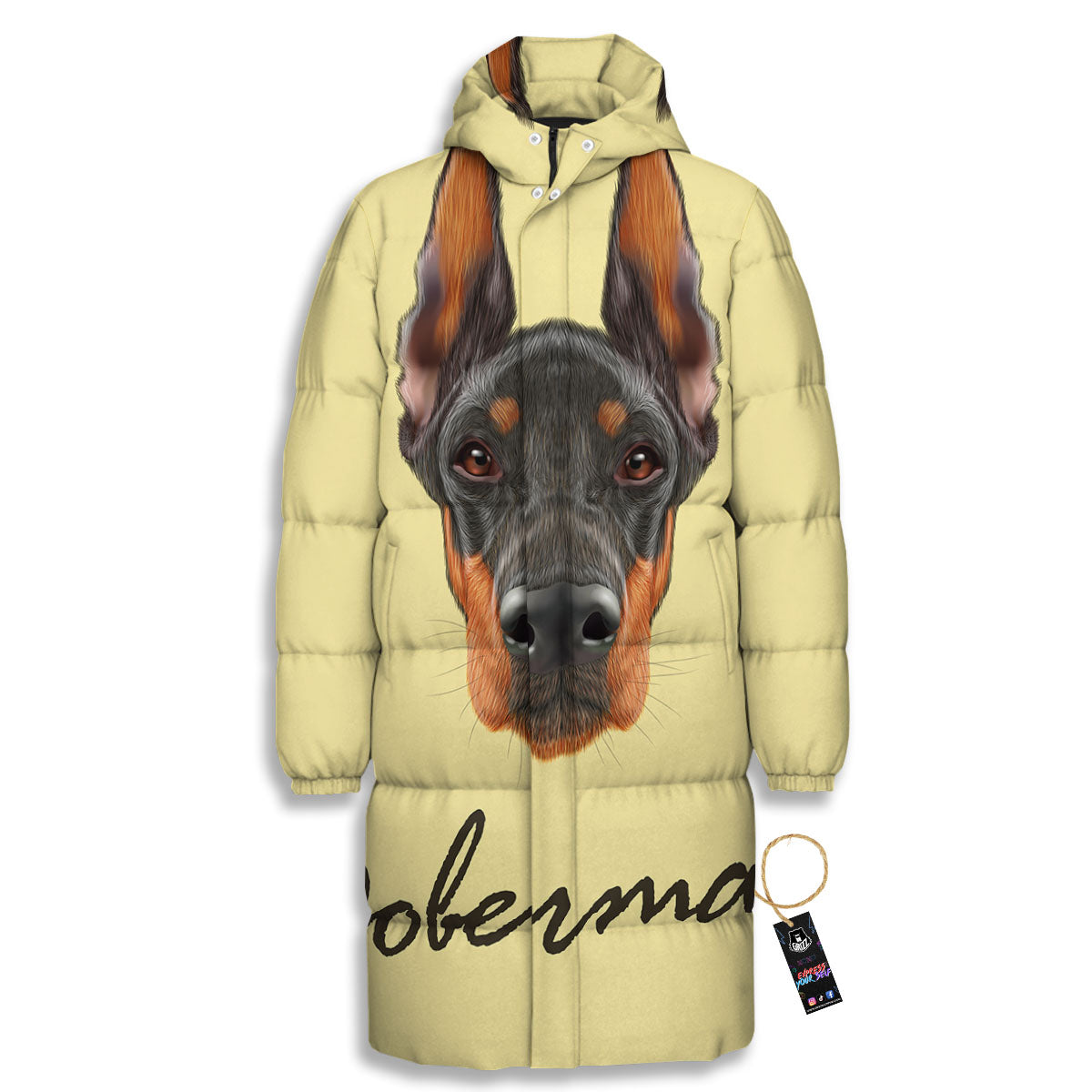 Pinscher Doberman Print Long Down Jacket