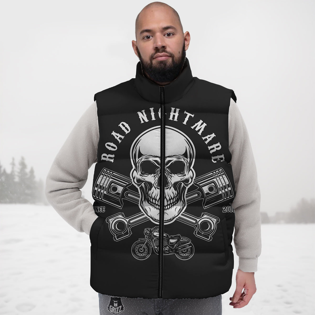 Piston Skull Mechanic Cross Print Down Vest