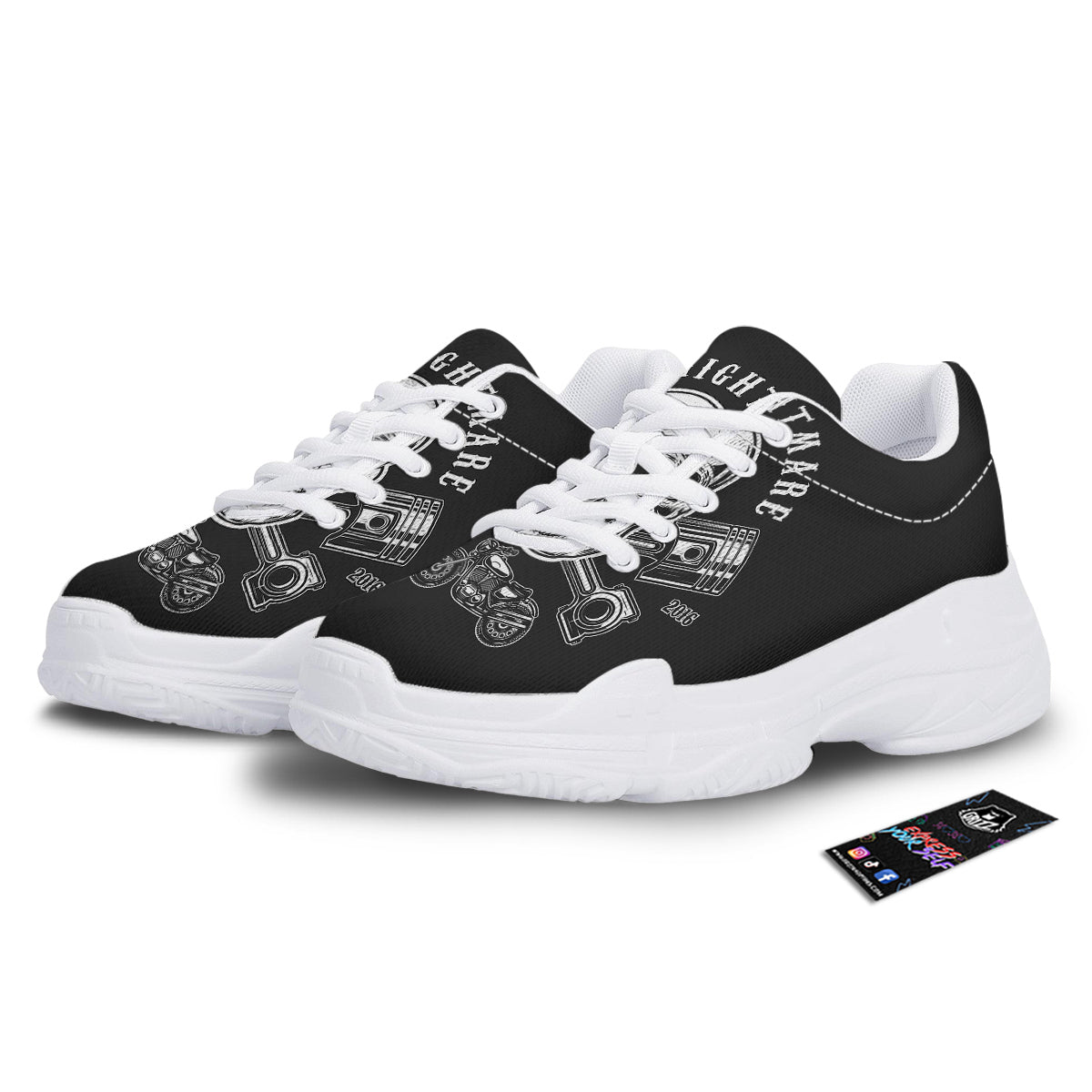 Piston Skull Mechanic Cross Print White Chunky Shoes