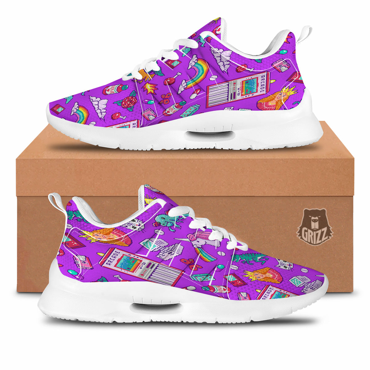 Pixel Art 8 Bit Pink Print Pattern Tennis Shoes