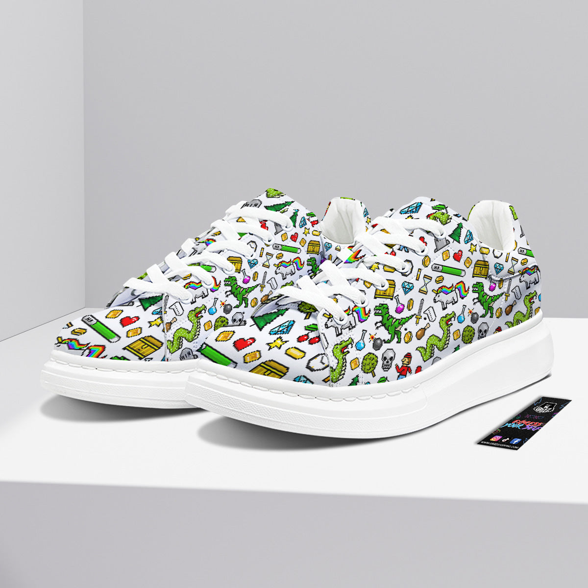 Pixel Art 8 Bit Retro Cartoon Print Pattern Platform Shoes