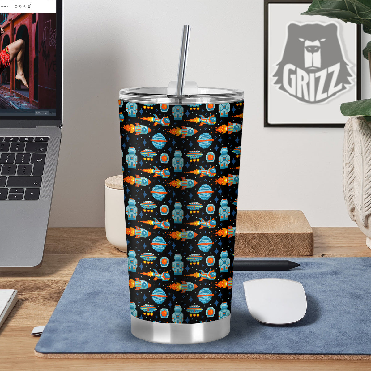 Pixel Art Space 8 Bit Print Pattern Tumbler