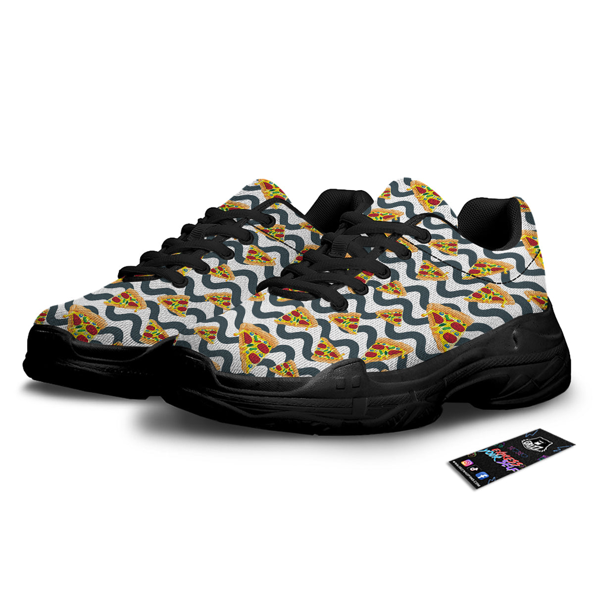 Pizza Zigzag Print Pattern Black Chunky Shoes