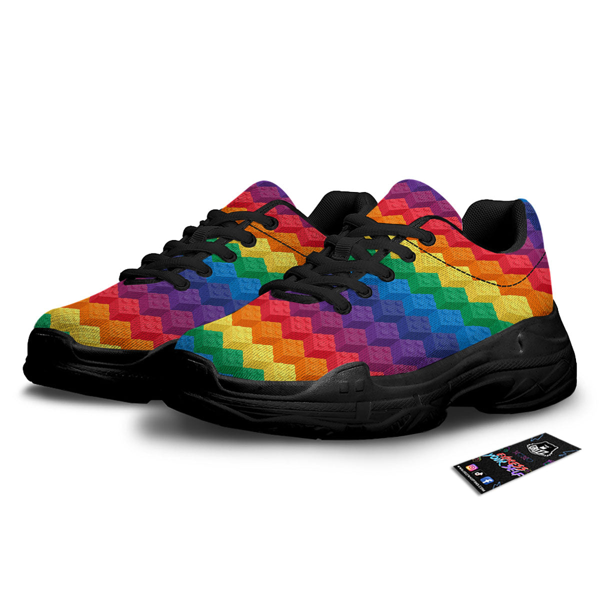 Plastic Blocks Building Print Pattern Black Chunky Shoes