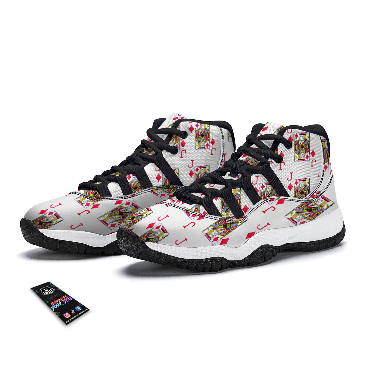 Playing Card Jack Of Diamonds Print Pattern Black Bball Shoes