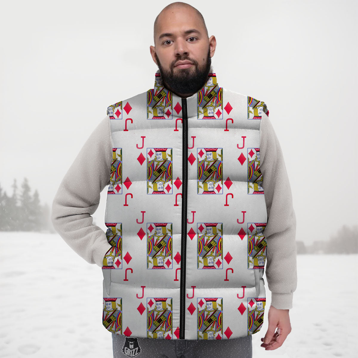 Playing Card Jack Of Diamonds Print Pattern Down Vest