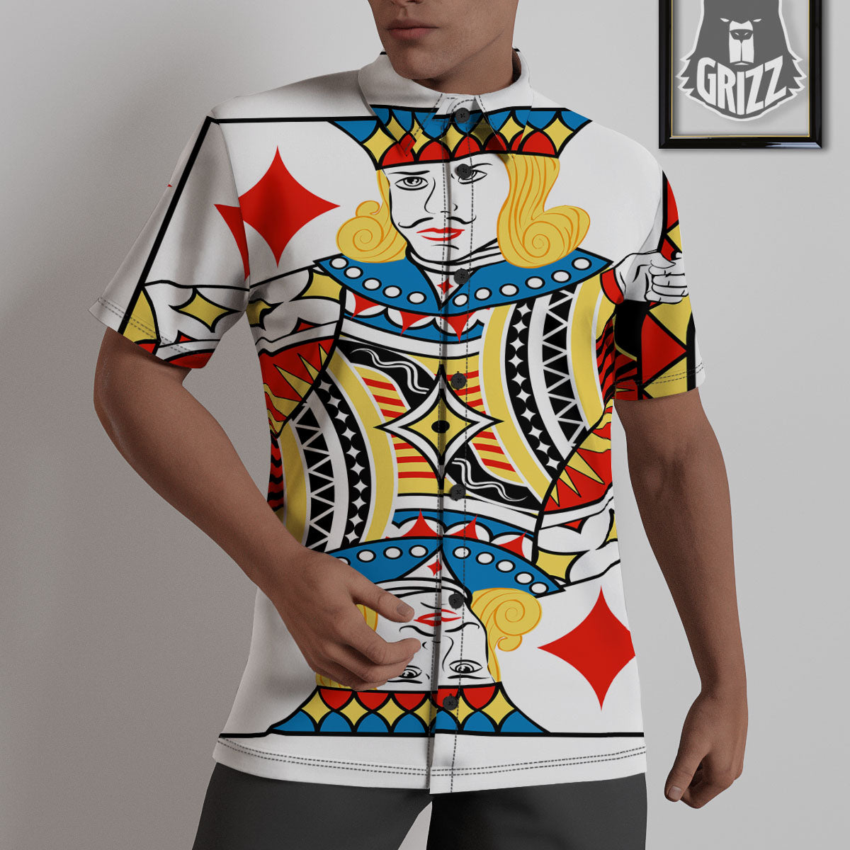 Playing Card Jack Of Diamonds Print Untucked Shirts