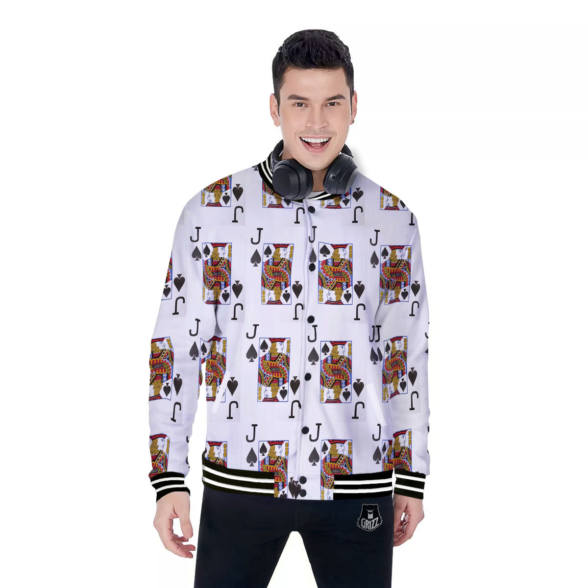 Playing Card Jack Of Spades Print Pattern Baseball Jacket