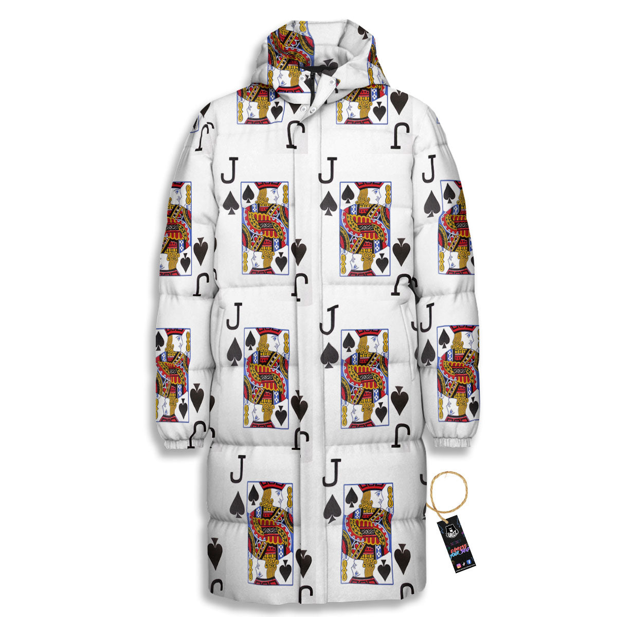 Playing Card Jack Of Spades Print Pattern Long Down Jacket
