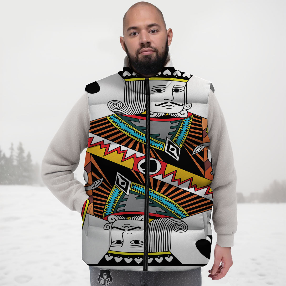 Playing Card King Of Spades Print Down Vest