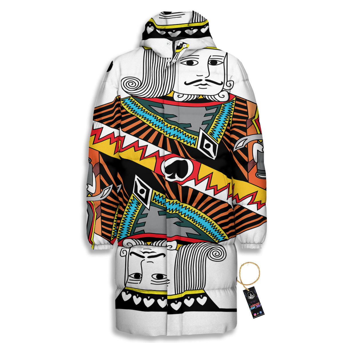 Playing Card King Of Spades Print Long Down Jacket