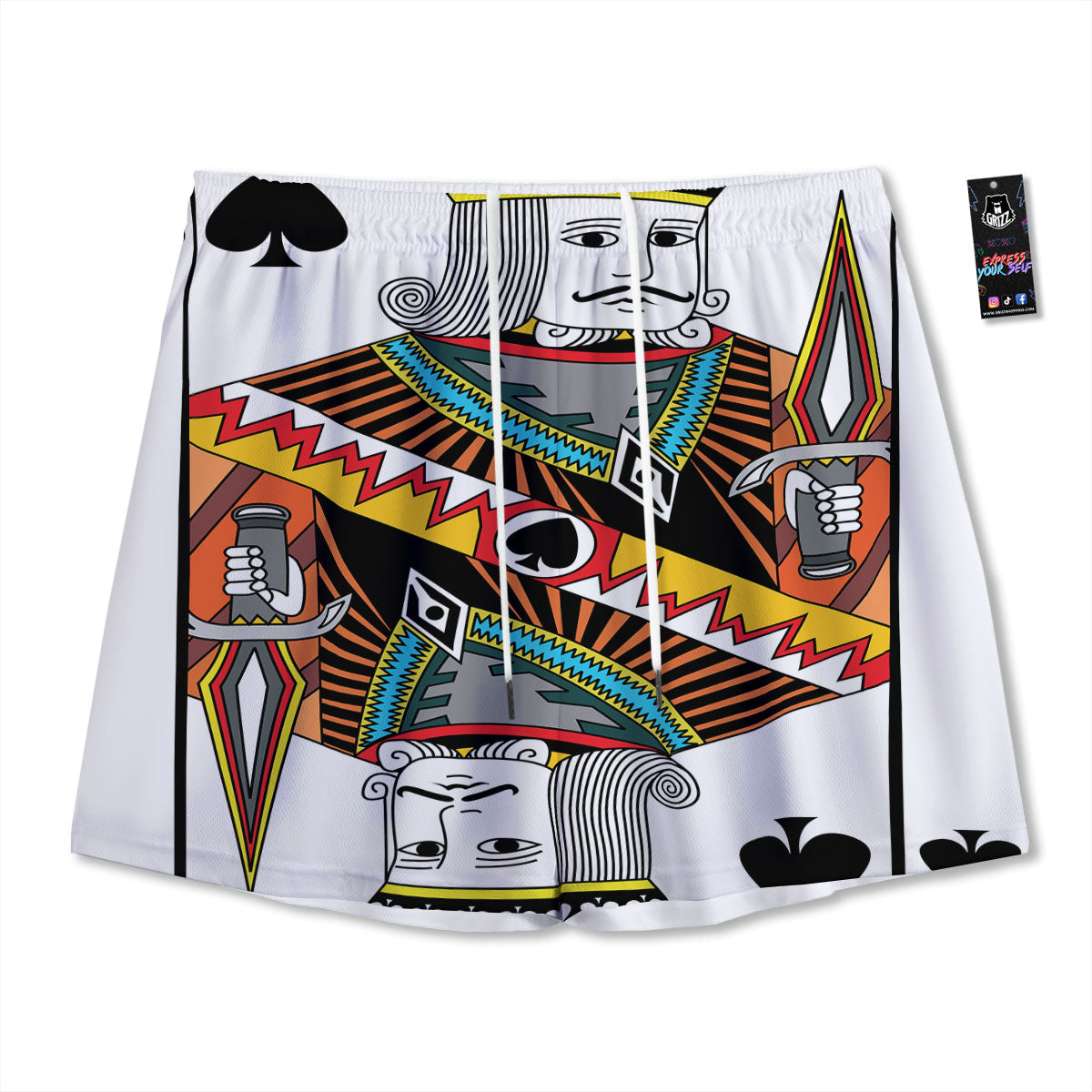 Playing Card King Of Spades Print Mesh Shorts