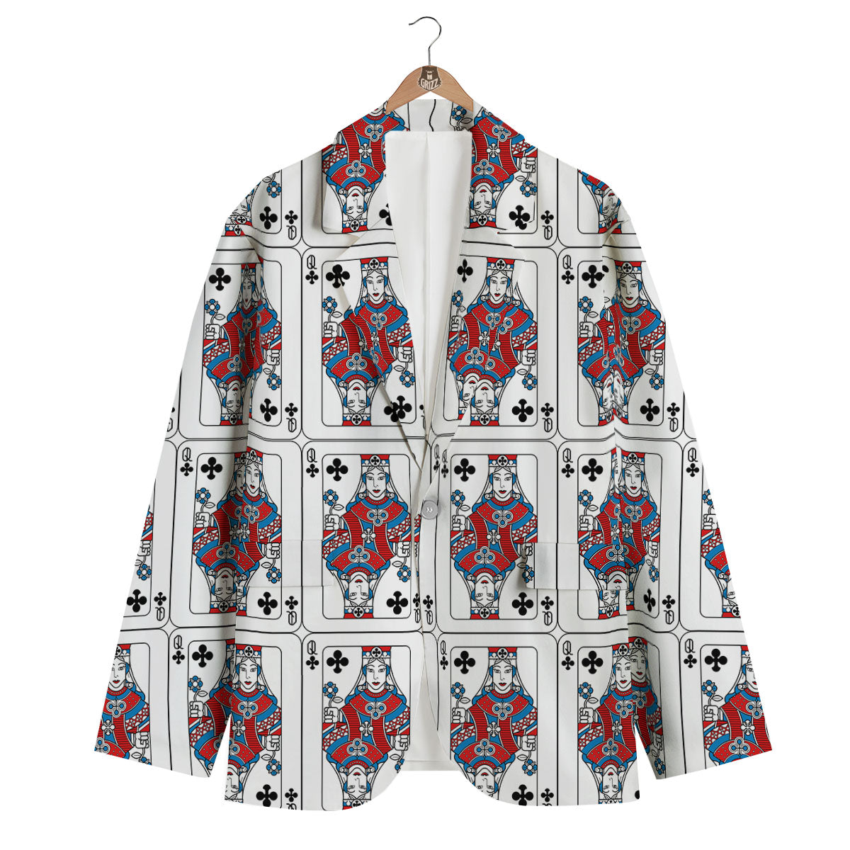 Playing Card Queen Of Clubs Print Pattern Men's Blazer