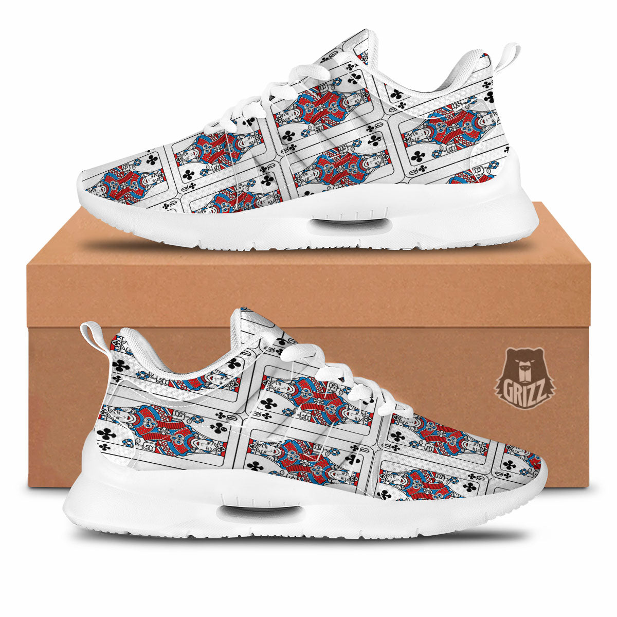 Playing Card Queen Of Clubs Print Pattern Tennis Shoes