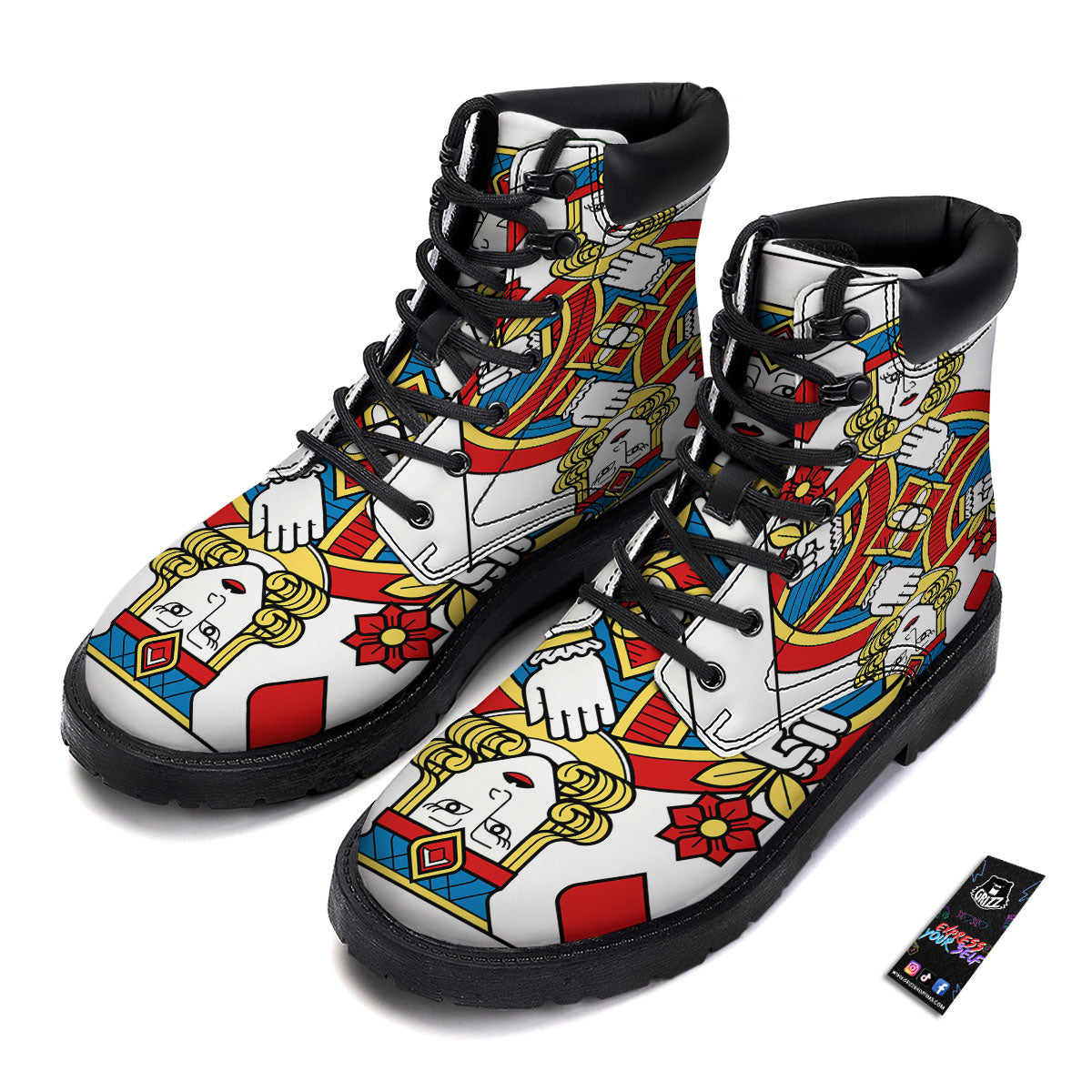 Playing Card Queen Of Diamonds Print Boots