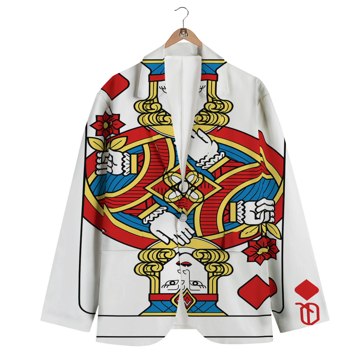 Playing Card Queen Of Diamonds Print Men's Blazer