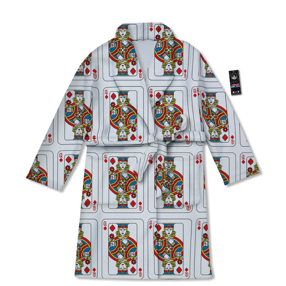 Playing Card Queen Of Diamonds Print Pattern Bathrobe