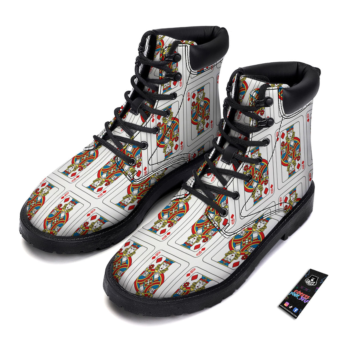 Playing Card Queen Of Diamonds Print Pattern Boots