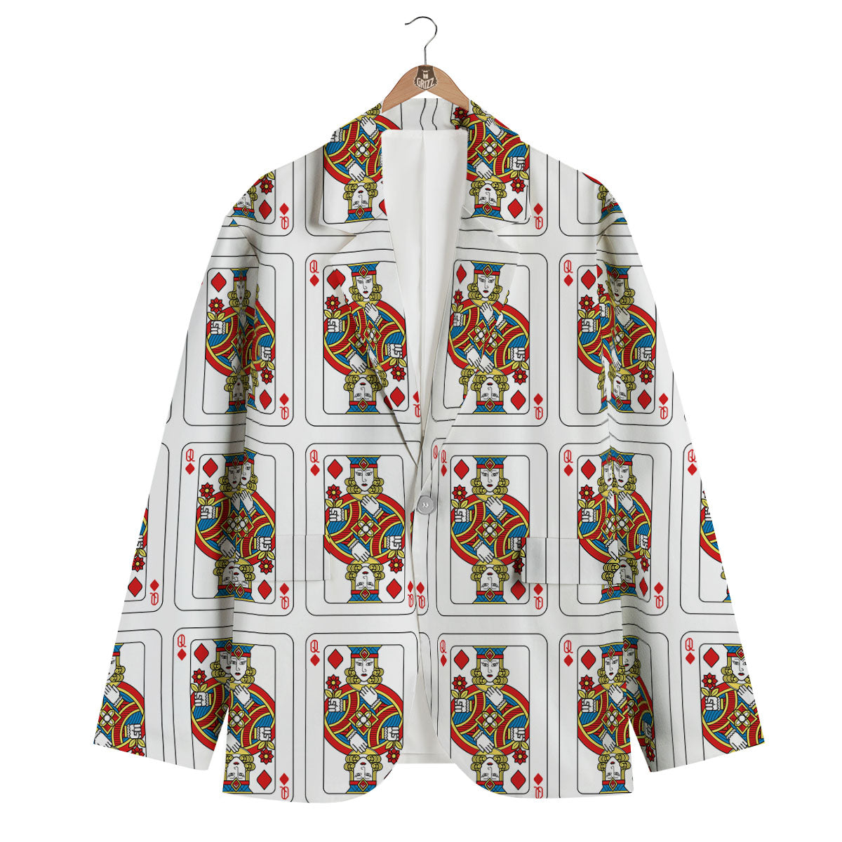 Playing Card Queen Of Diamonds Print Pattern Men's Blazer