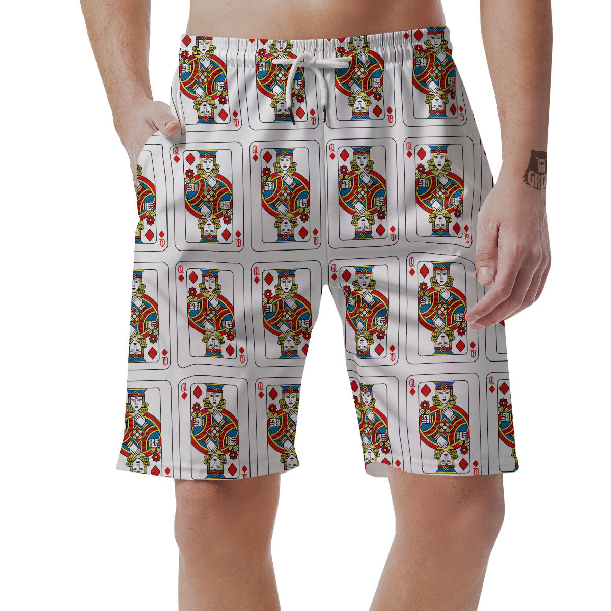 Playing Card Queen Of Diamonds Print Pattern Men's Shorts