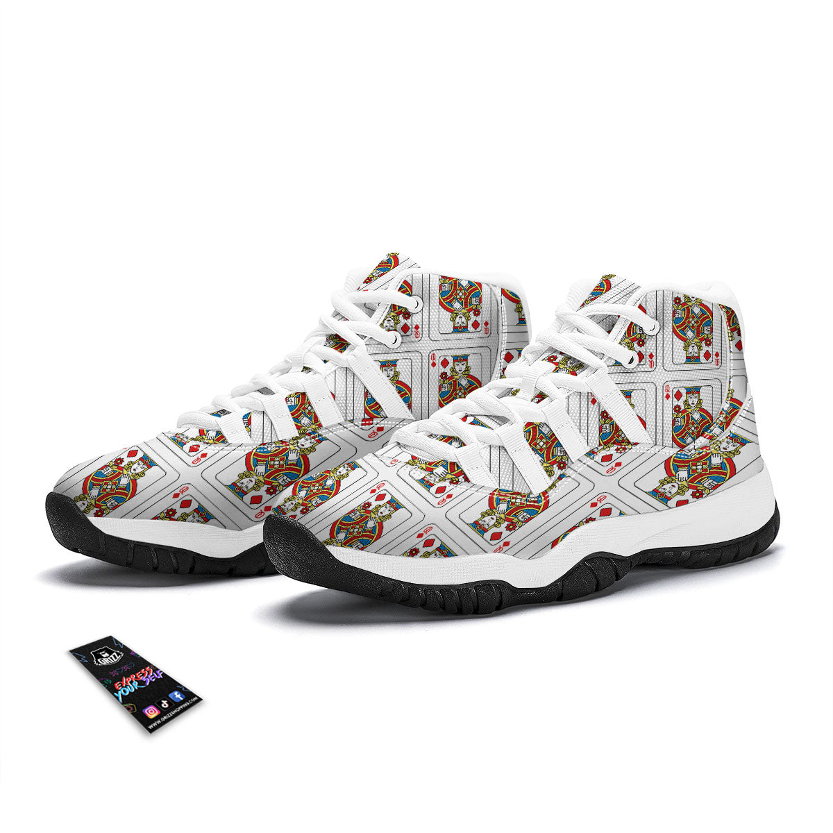 Playing Card Queen Of Diamonds Print Pattern White Bball Shoes