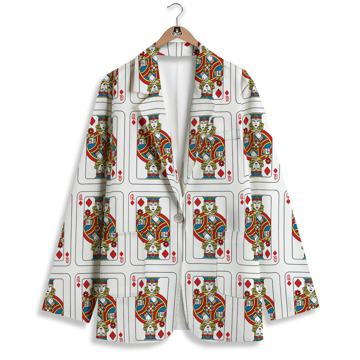 Playing Card Queen Of Diamonds Print Pattern Women's Blazer