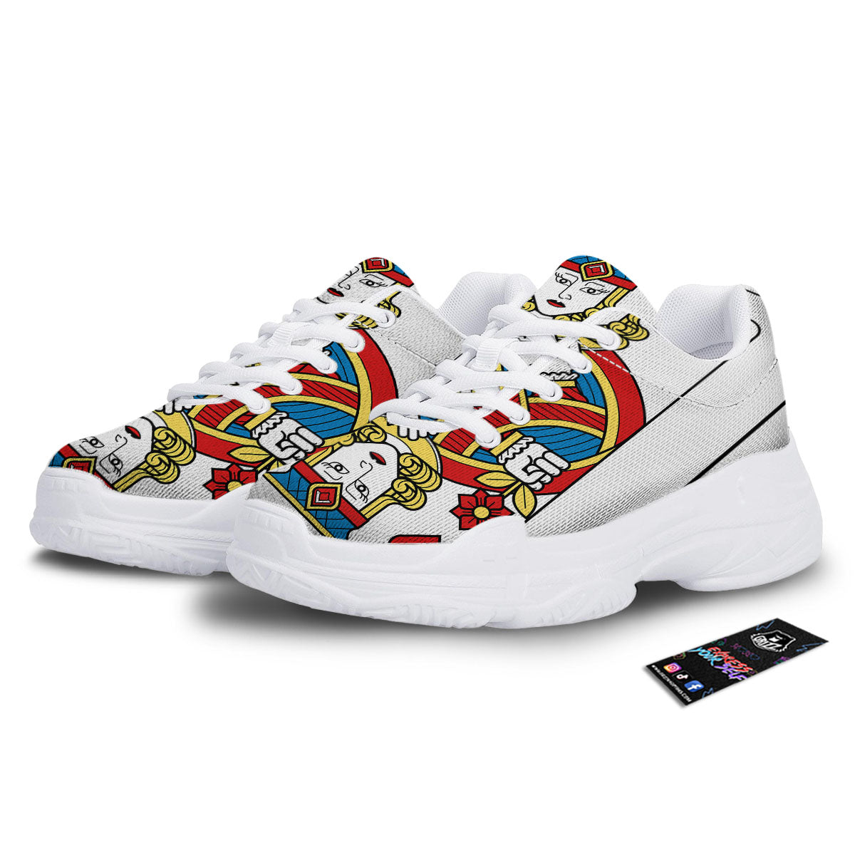 Playing Card Queen Of Diamonds Print White Chunky Shoes